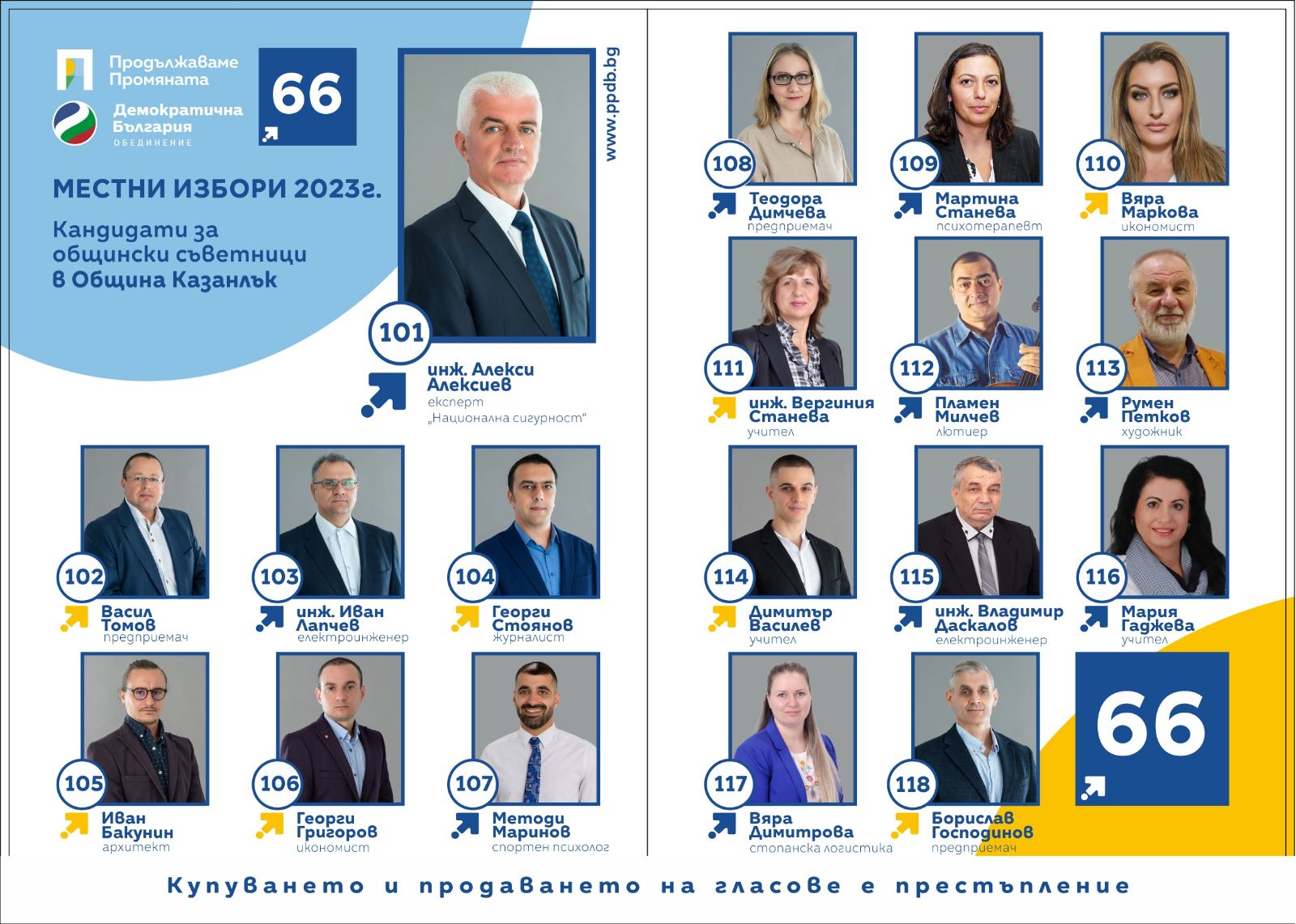 Кандидатите за общински съветници от „ПП ДБ“ „Казанлък е нашият избор“ Новини за Казанлък